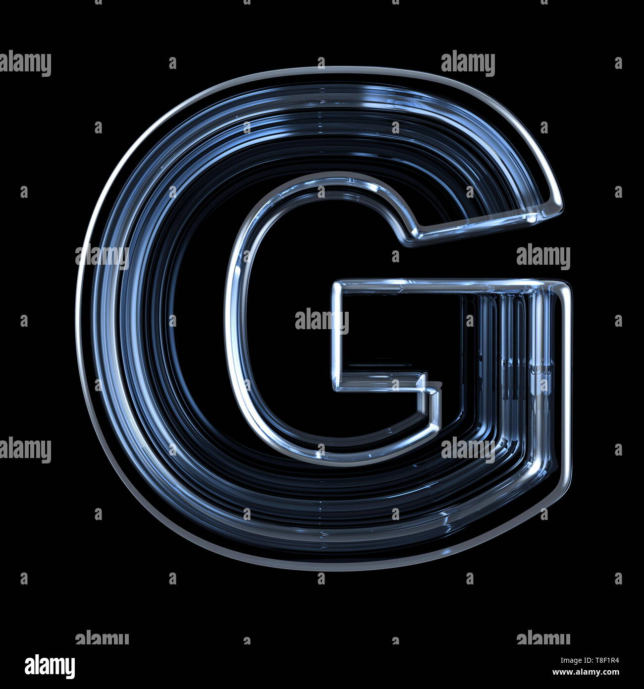 Transparent x-ray letter G. 3D render illustration on black background ...