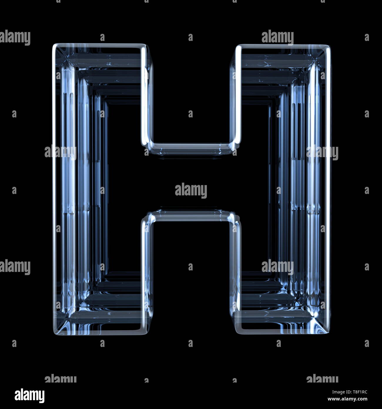 Transparent x-ray letter H. 3D render illustration on black background ...