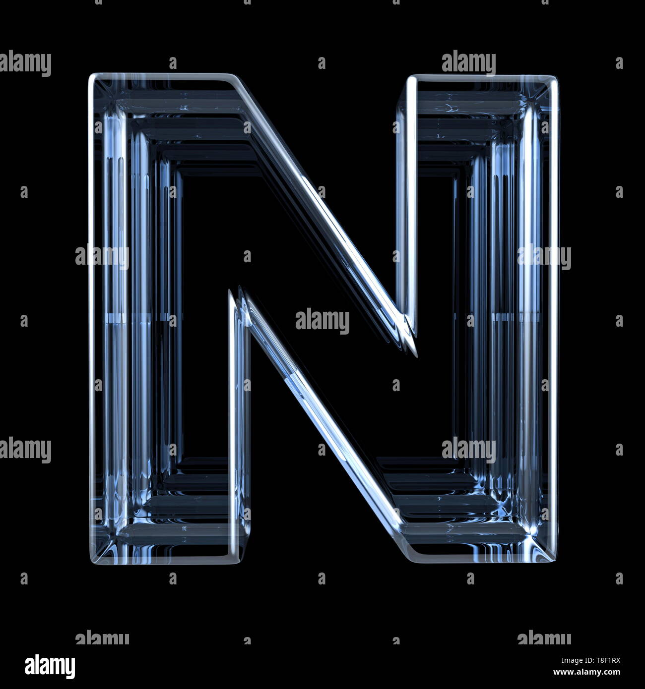 Transparent x-ray letter N. 3D render illustration on black background ...