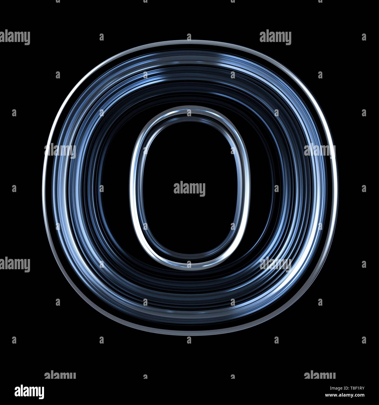 Transparent x-ray letter O. 3D render illustration on black background ...