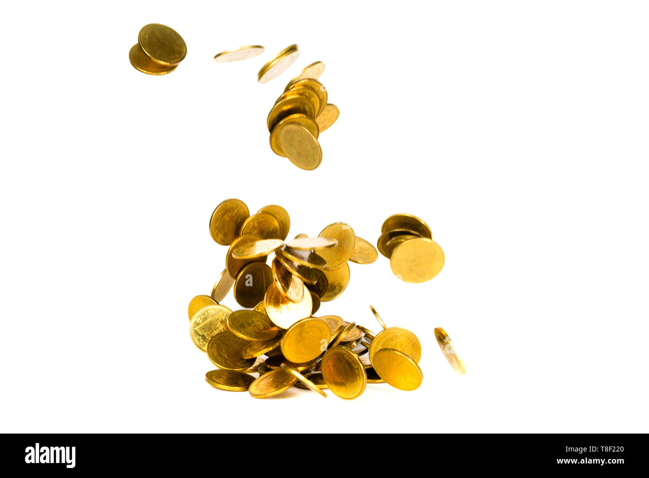 Movement of falling gold coin, flying coin, rain money isolated on ...