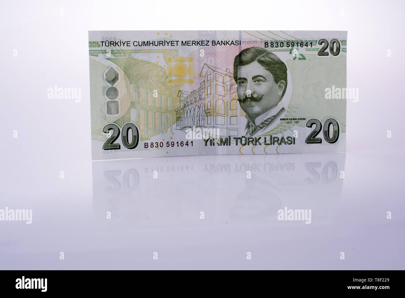 Turksh Lira banknotes of 20 Lira on white background Stock Photo - Alamy