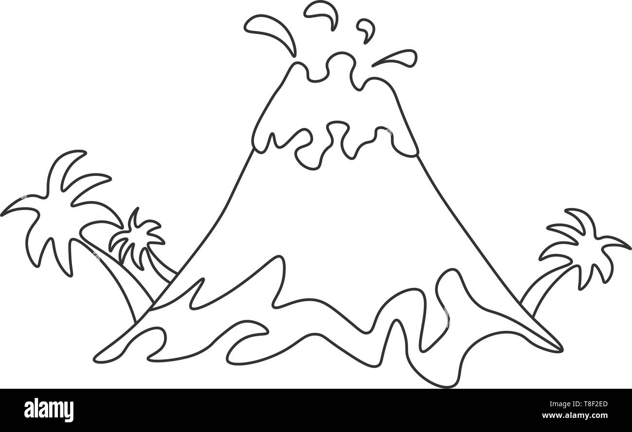 Contour of volcanic eruption with palm trees, which can be used as a ...