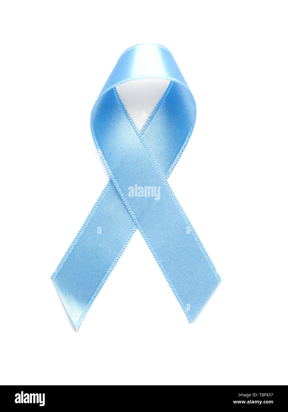 Blue satin ribbon on white background. Prostate cancer awareness ...