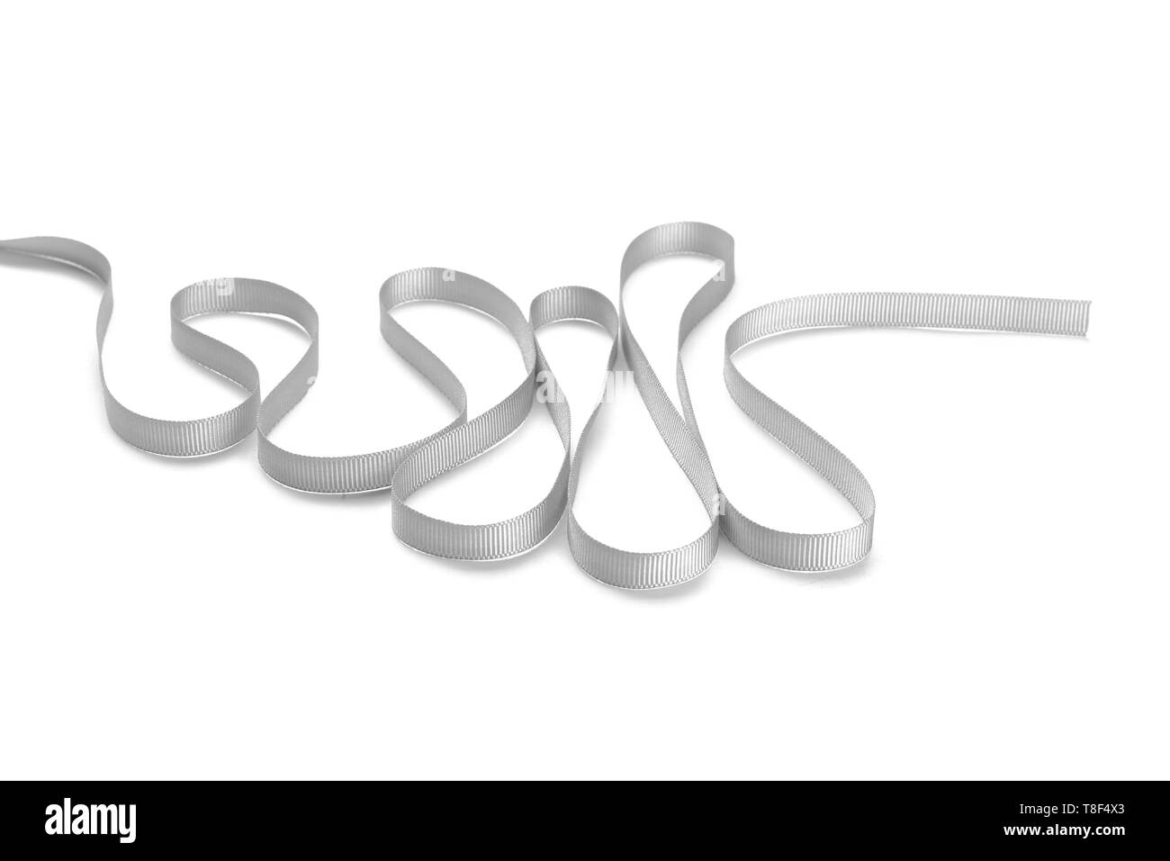 Silver ribbon on white background Stock Photo - Alamy