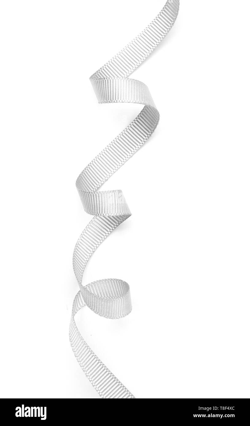 Silver ribbon on white background Stock Photo - Alamy