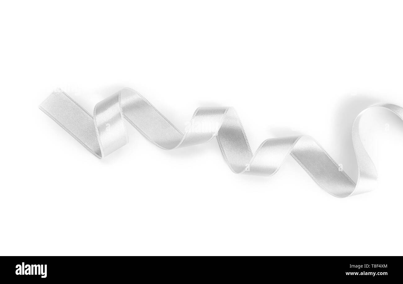 Silver ribbon on white background Stock Photo - Alamy