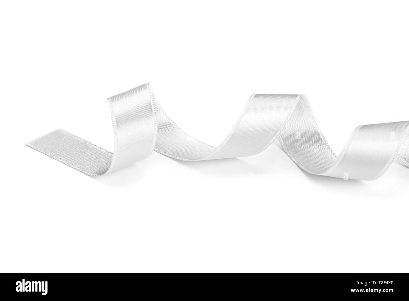 Silver ribbon on white background Stock Photo - Alamy