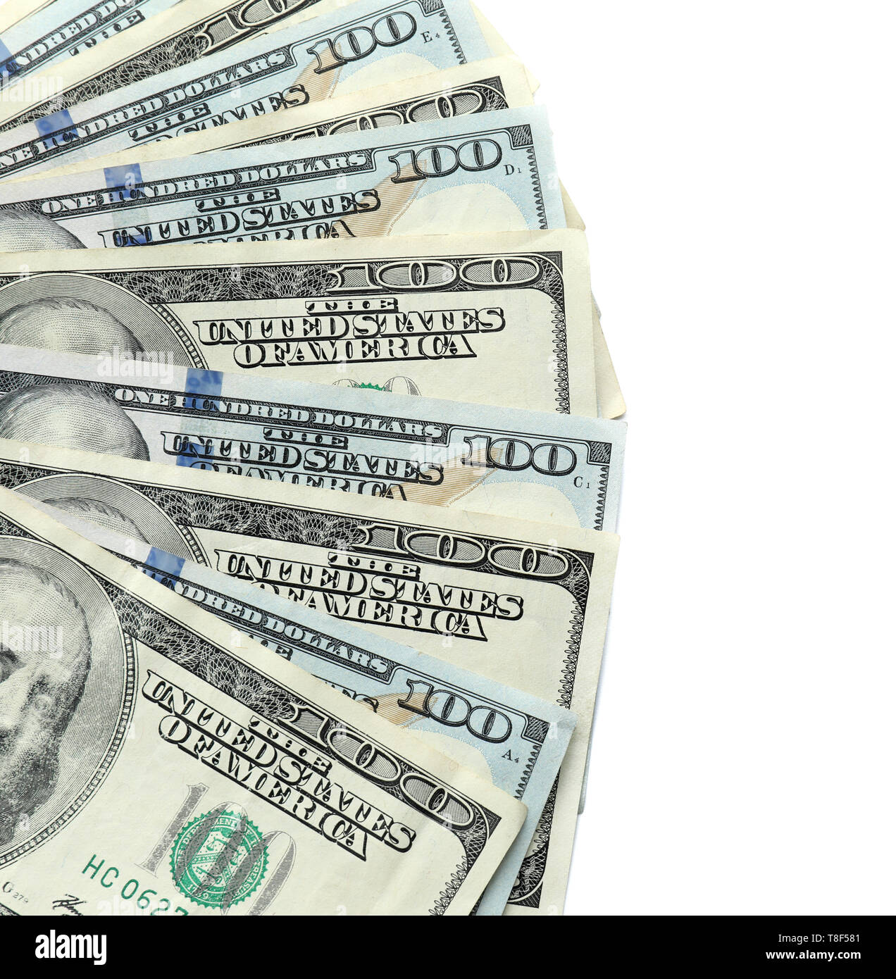 Lot of dollar banknotes on white background Stock Photo - Alamy