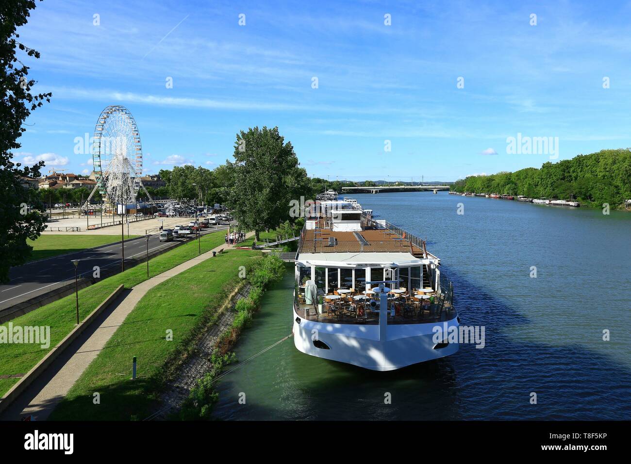 France, Vaucluse, Avignon, Oulle's dock, river stop, cruise ship on the ...