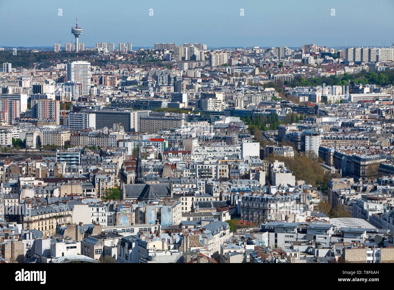 France, Paris, 18th District, view of the SacrÚ-Coeur tower to the east ...