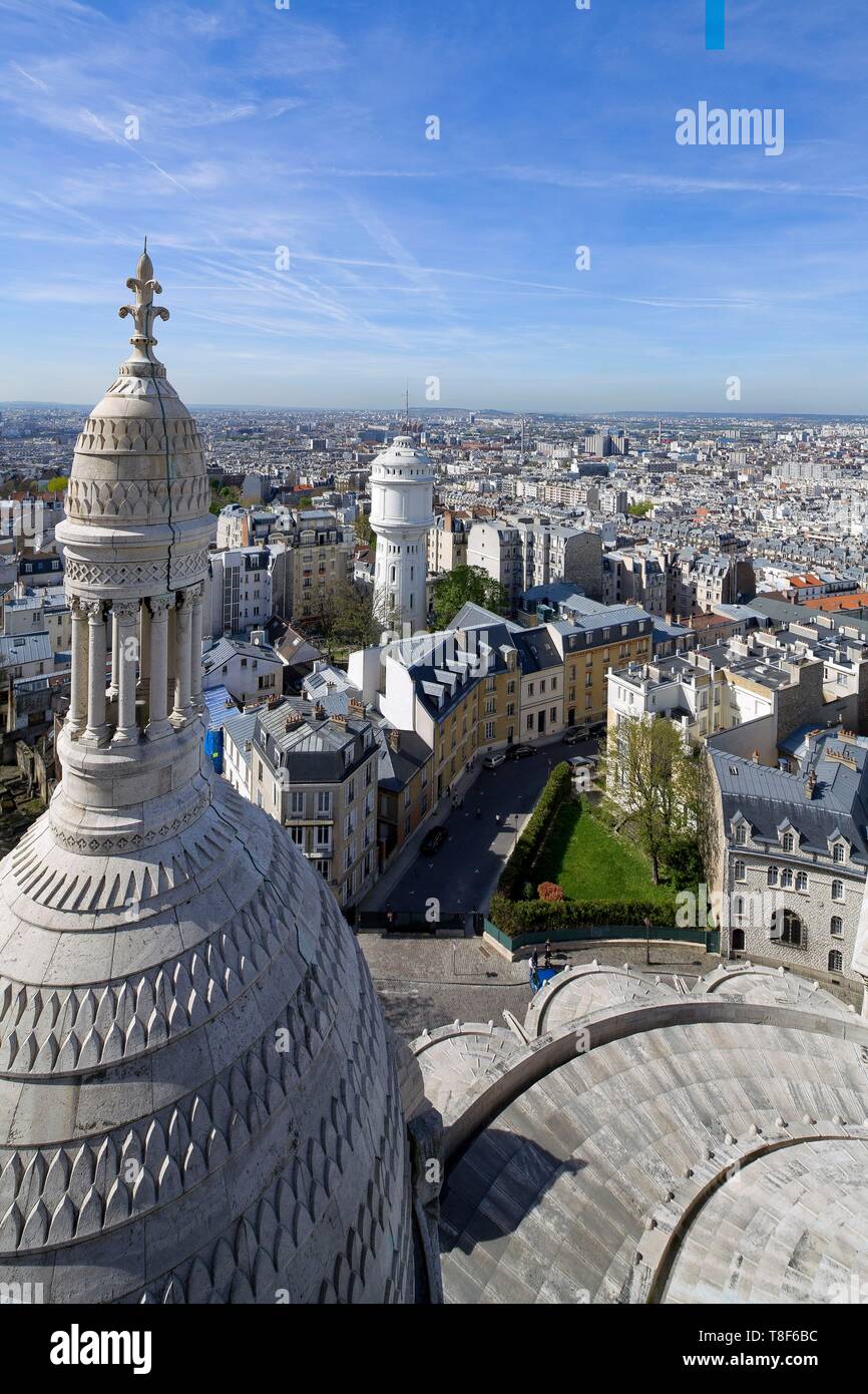 France, Paris, 18th District, SacrÚ-Coeur dome overlooking the north of ...