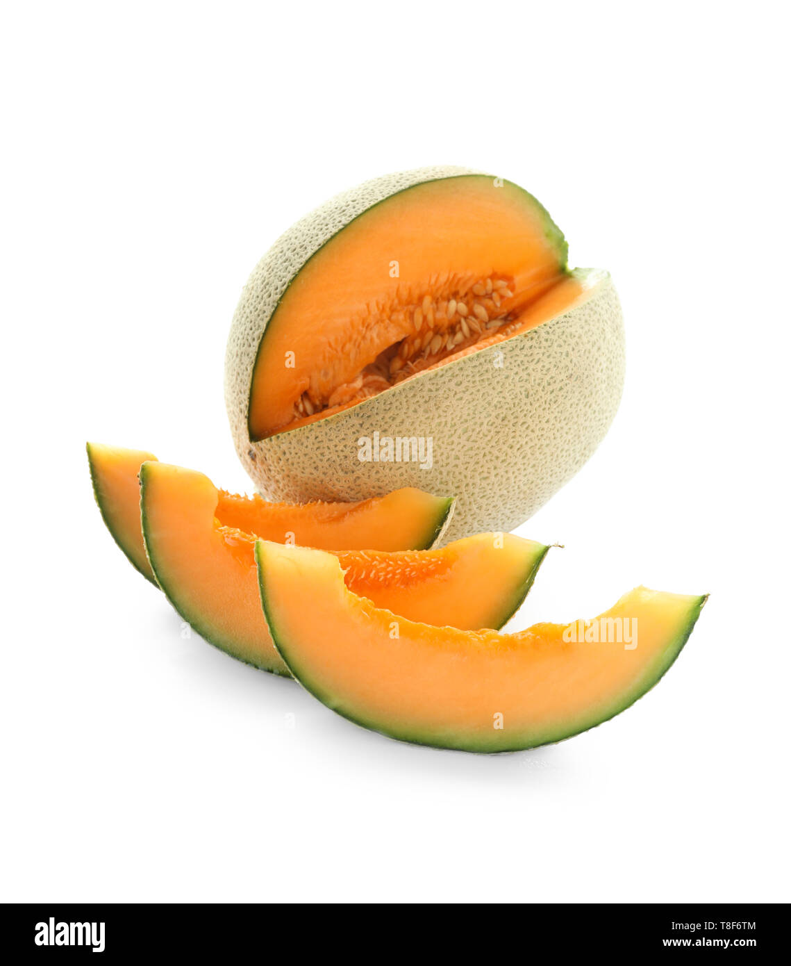 Ripe cut melon on white background Stock Photo - Alamy