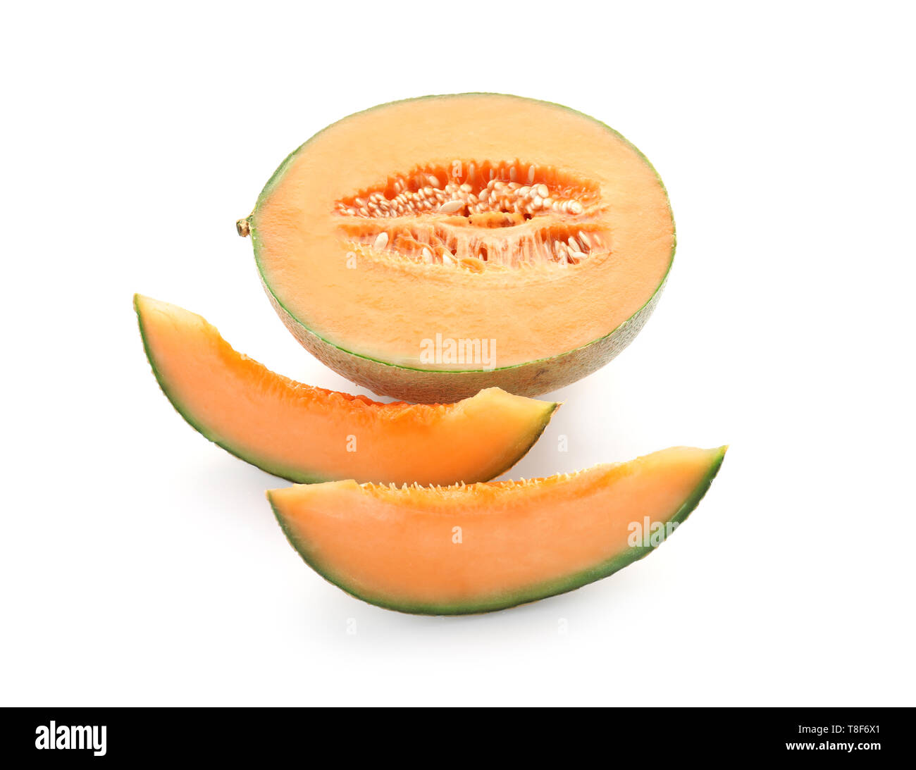 Tasty cut melon on white background Stock Photo - Alamy