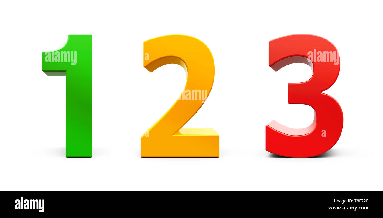 Numbers 1 2 3 one Two Three Of Different Colors Isolated On White