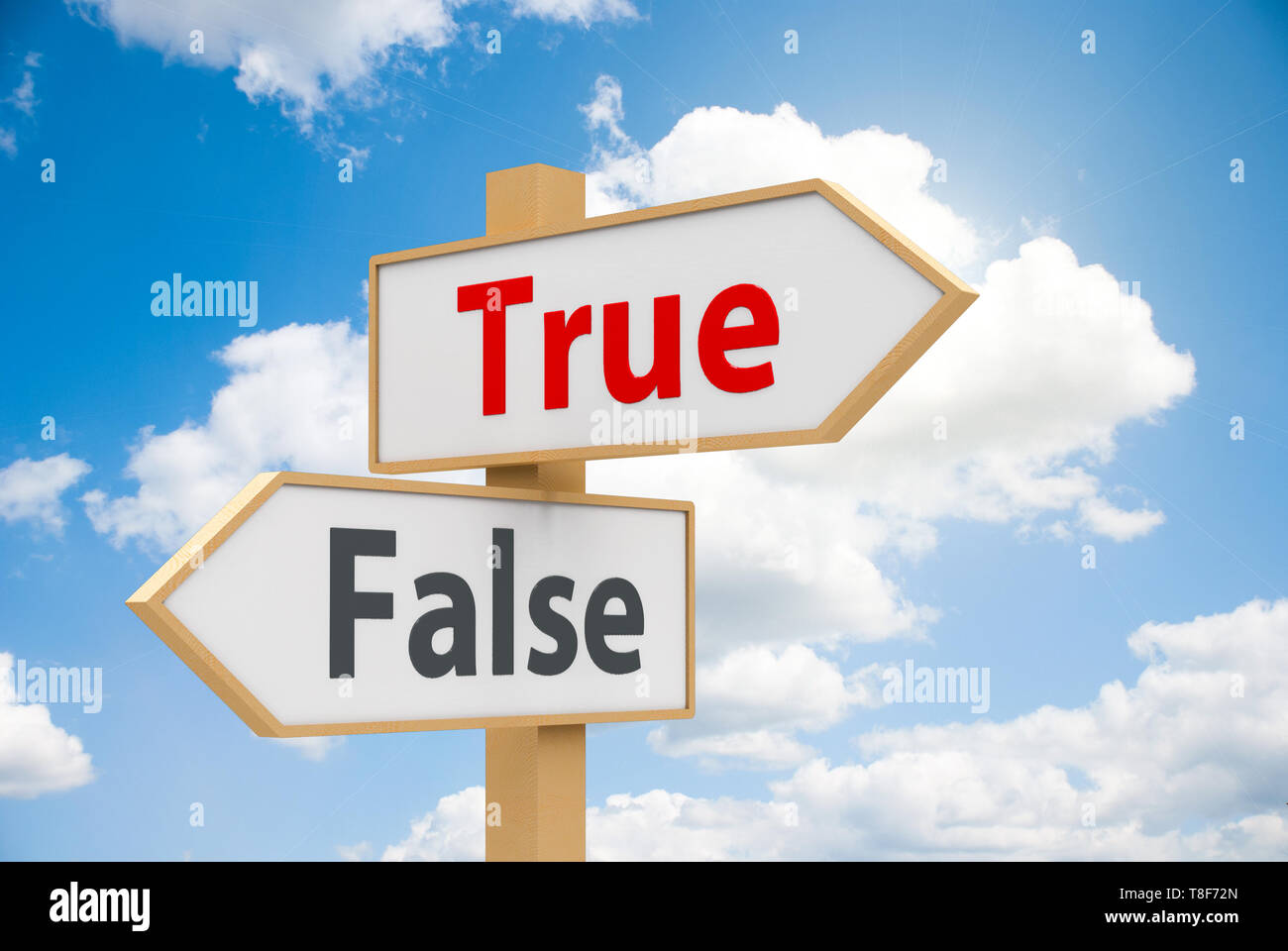 Road sign with text - true and false - on white background represents ...