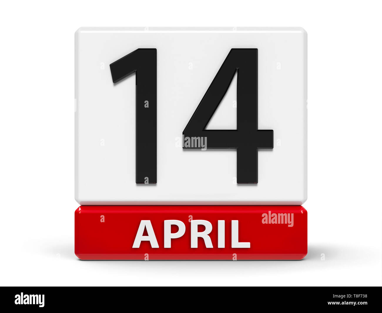 Red and white calendar icon from cubes - The Fourteenth of April - on a ...