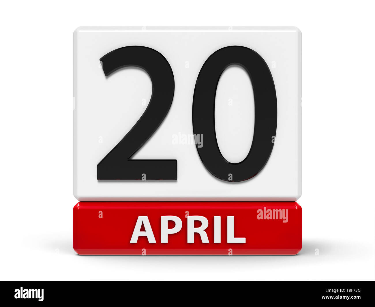 Red and white calendar icon from cubes -The Twentieth of April - on a ...