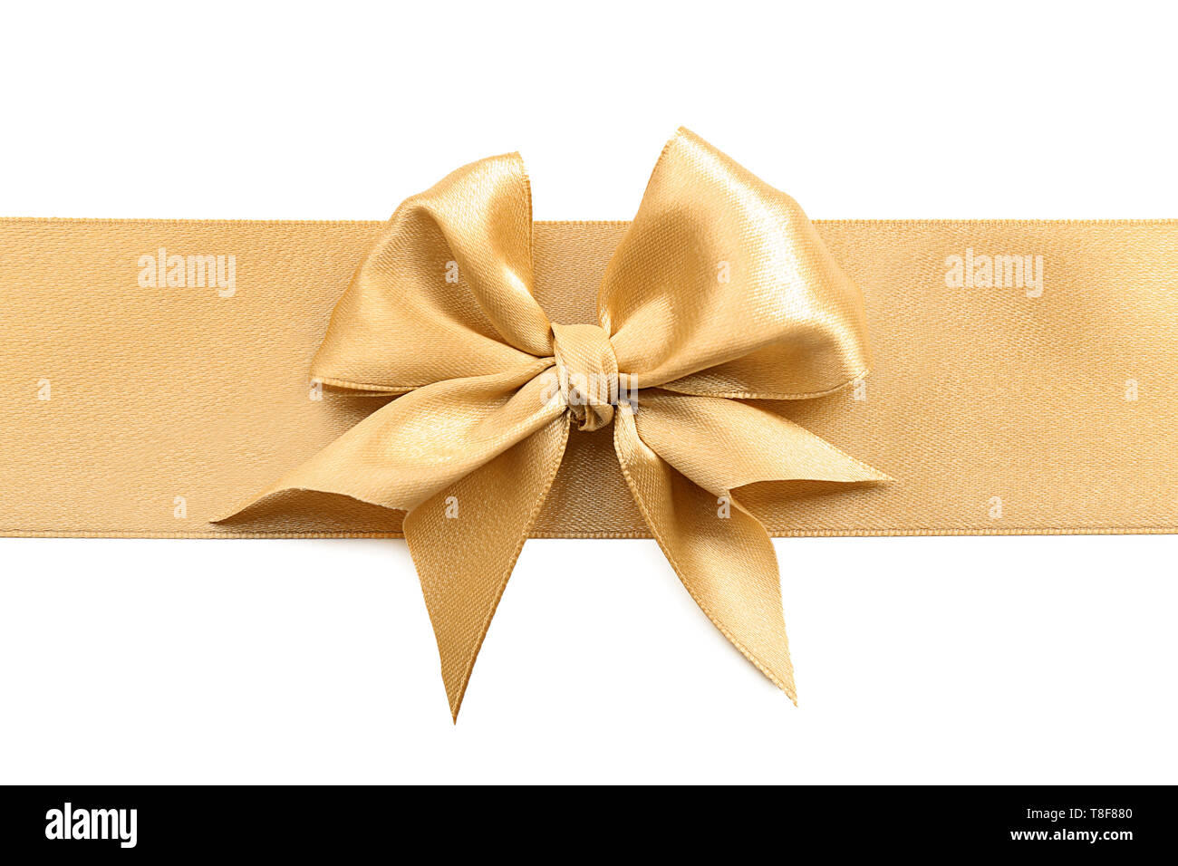Golden ribbon with beautiful bow on white background Stock Photo - Alamy