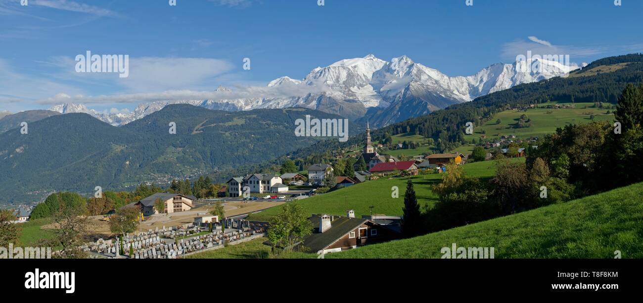 France, Haute Savoie, Mont Blanc, Combloux, panoramic view of the ...