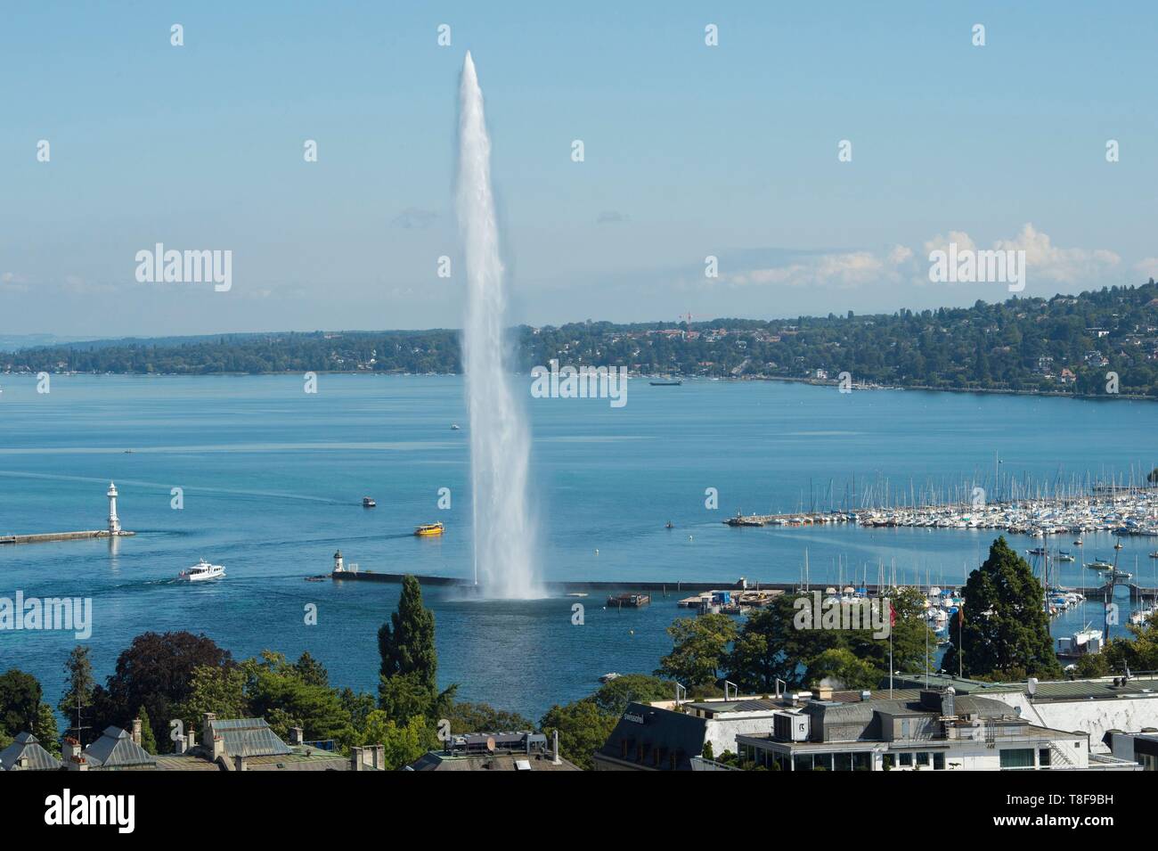 Switzerland, Geneva, Swiss Confederation, the famous water jet 140 ...