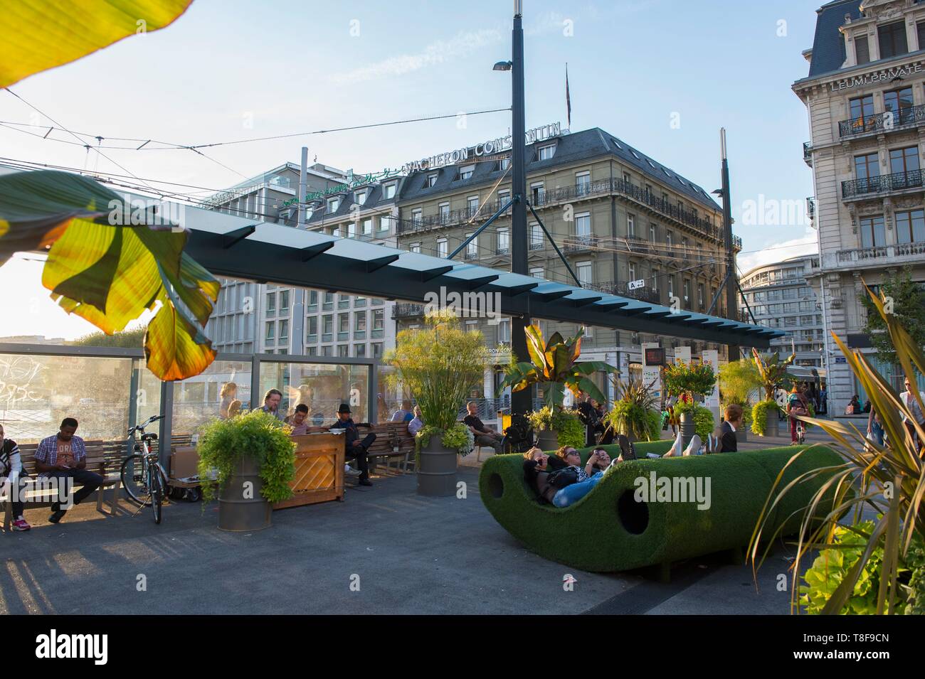 Switzerland, Geneva, Swiss Confederation, the bus station of public ...