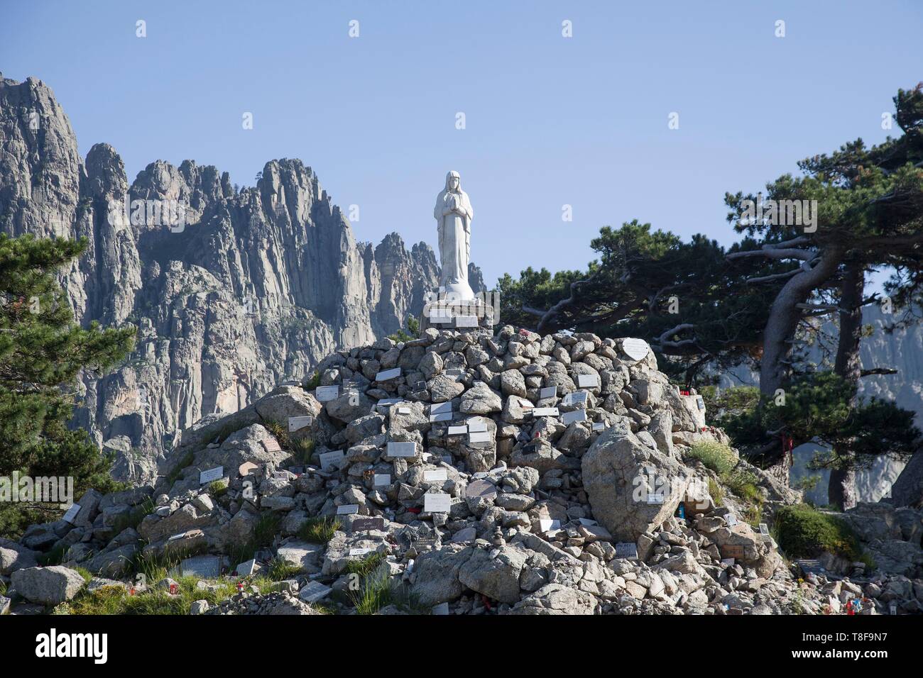 France, Corse du Sud, Quenza, Zonza, Alta Rocca, the statue of Notre ...