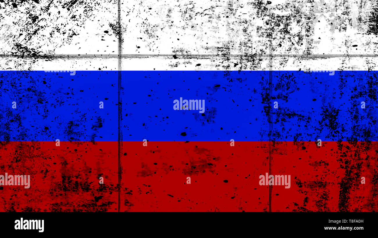 Vintage old flag of Russia. Art texture painted Russia national flag ...