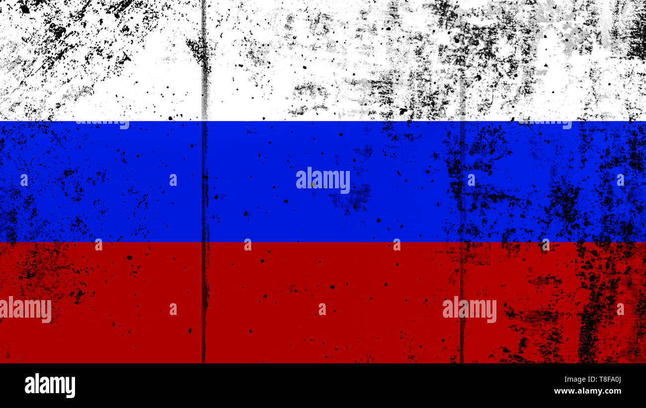 Vintage old flag of Russia. Art texture painted Russia national flag ...