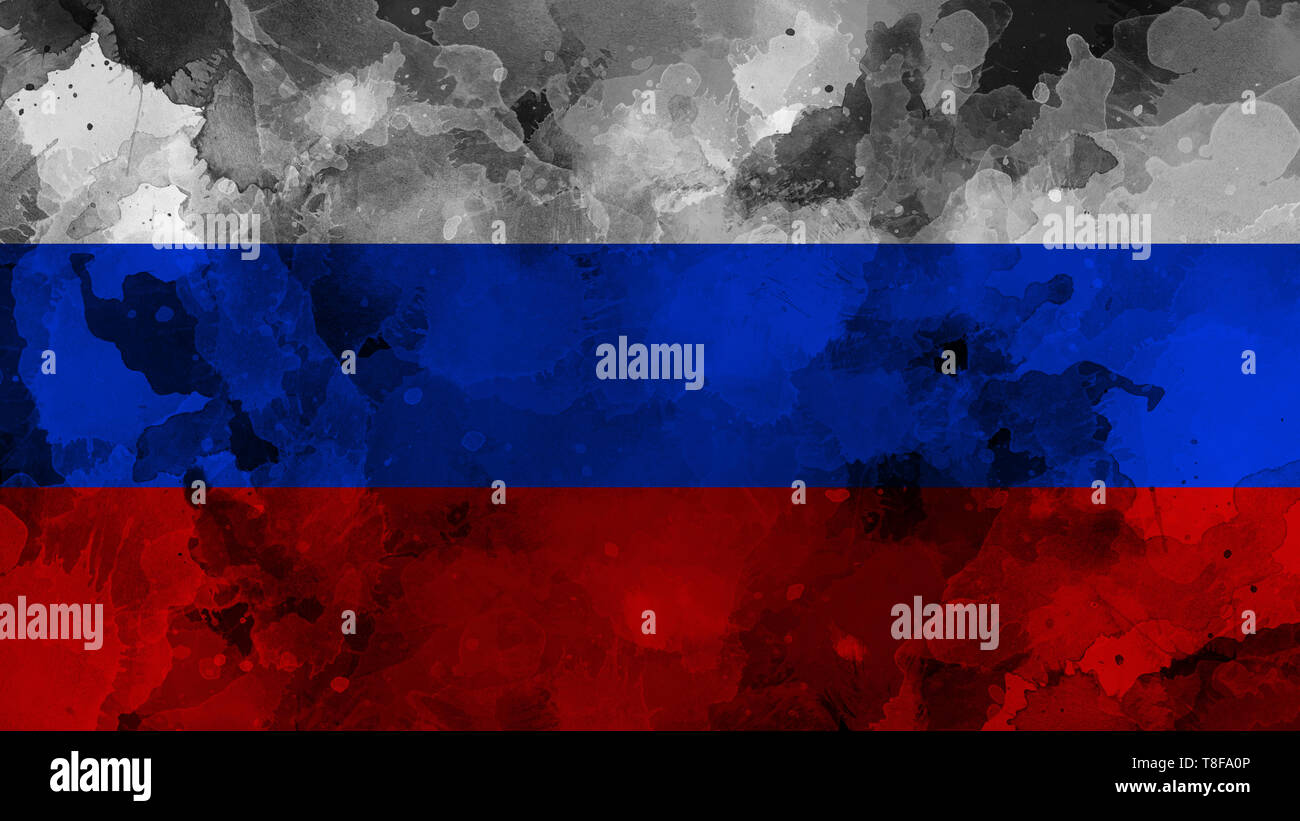 Vintage old flag of Russia. Art texture painted Russia national flag ...