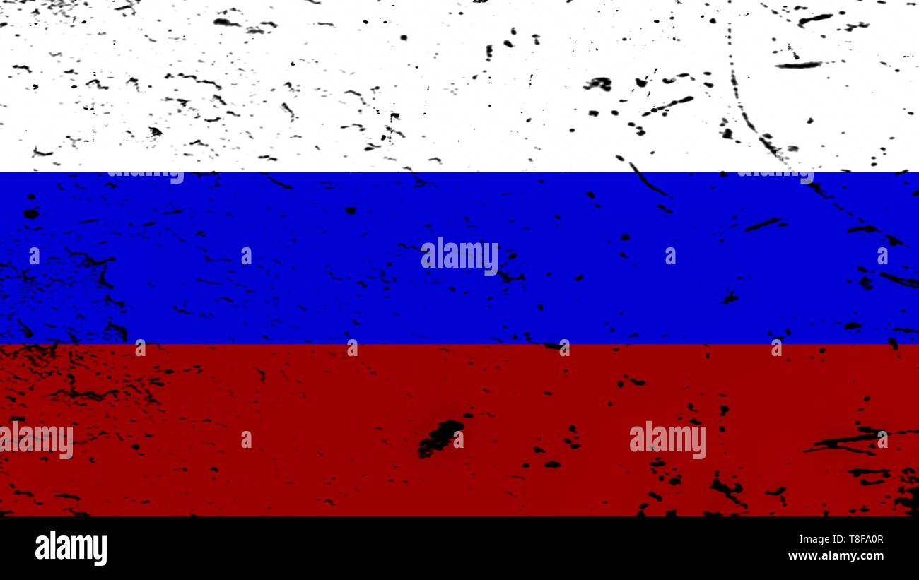 Vintage old flag of Russia. Art texture painted Russia national flag ...