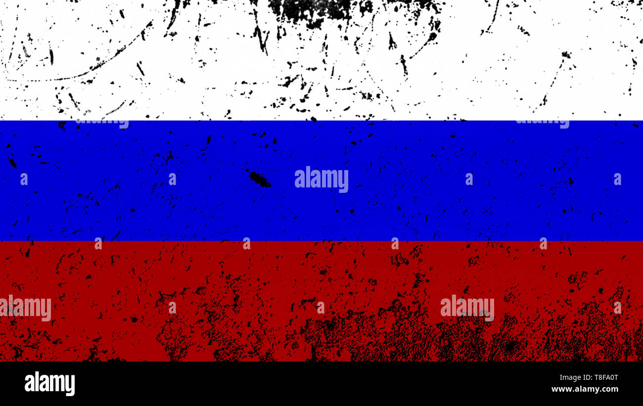 Vintage old flag of Russia. Art texture painted Russia national flag ...