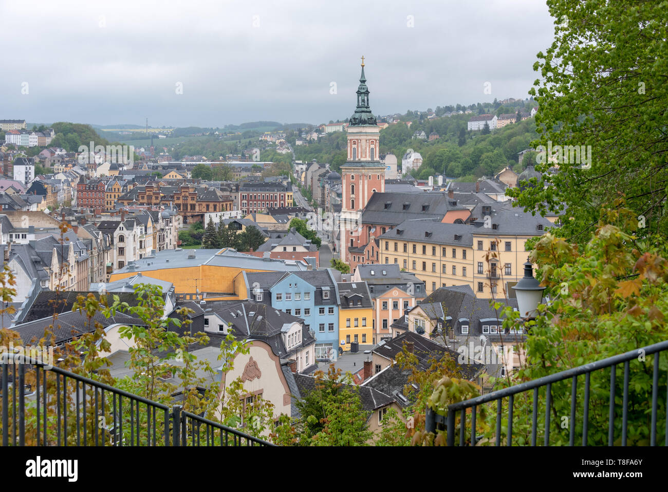 Greiz, Germany - May 12, 2019: View of the city of Greiz with the ...