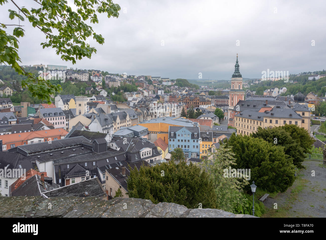 Greiz, Germany - May 12, 2019: View of the city of Greiz with the ...