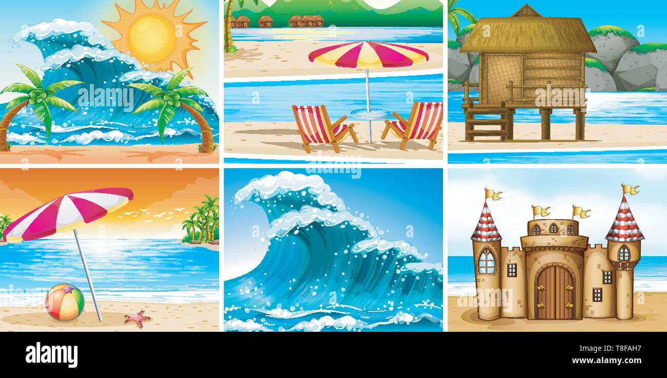 Set of beach landscape illustration Stock Vector Image & Art - Alamy