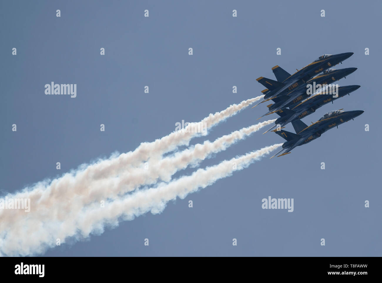 The U.S. Navy Blue Angels fly in formation during the 2019 Legends in ...