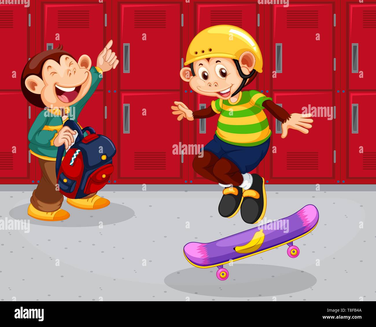 Monkey student at the school hallway illustration Stock Vector Image ...