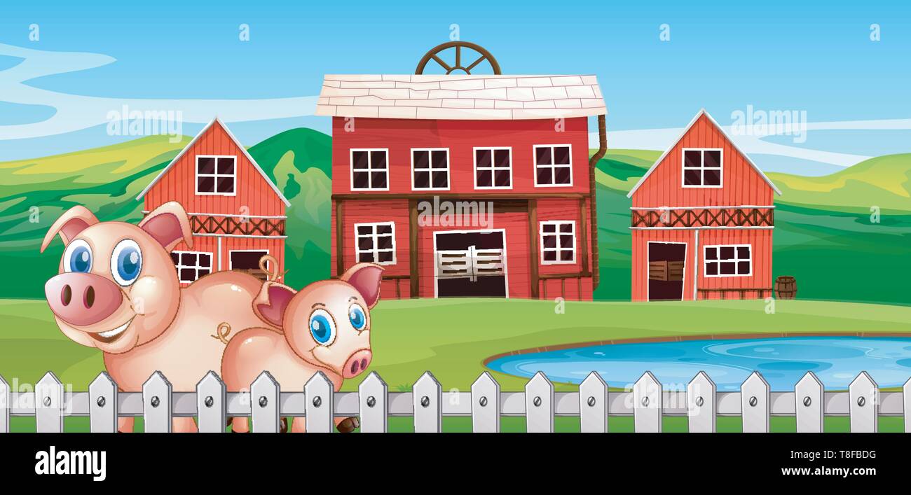 Pig at rural farm illustration Stock Vector Image & Art - Alamy