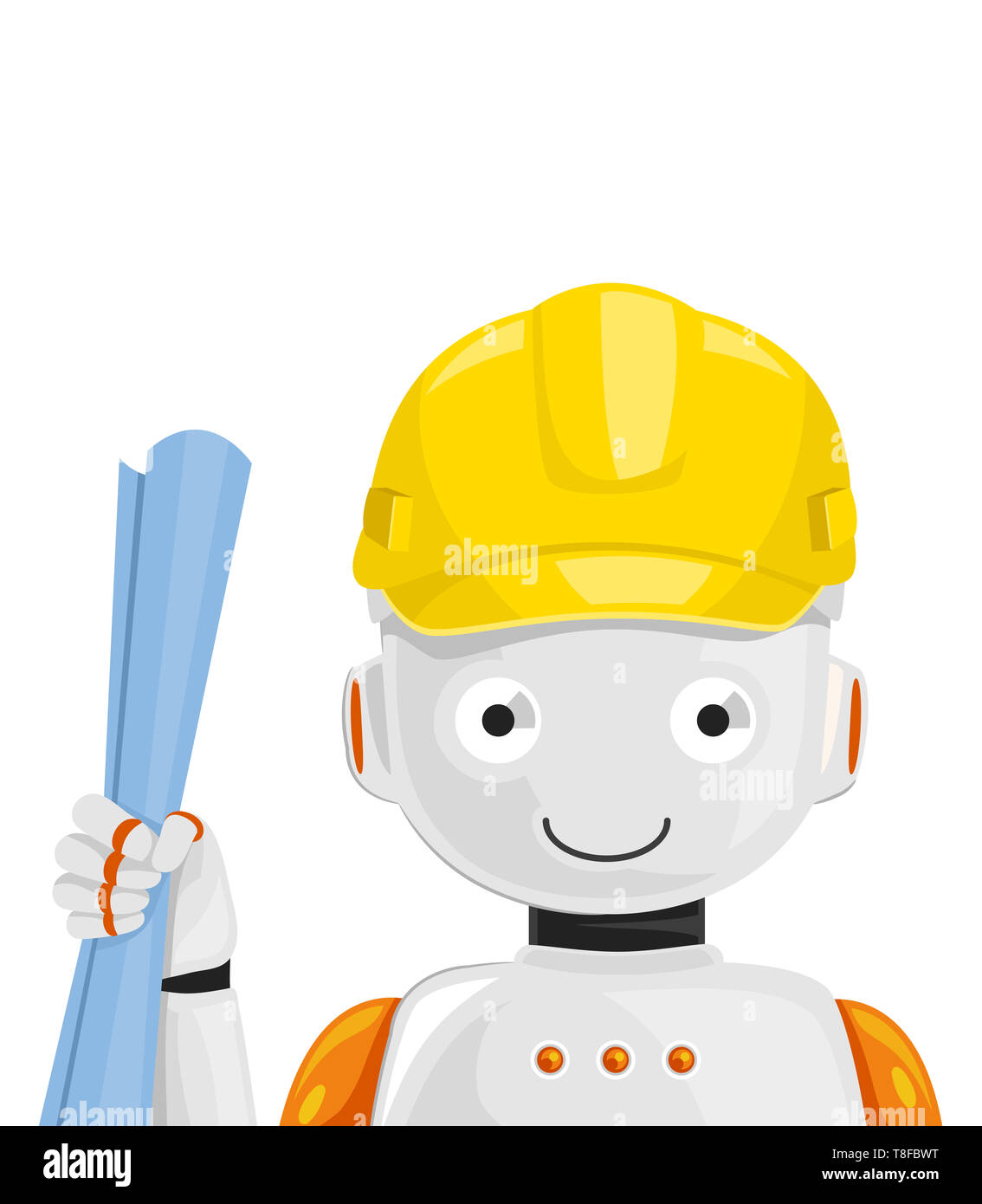 Illustration of a Robot Wearing Yellow Hard Hat and Holding a Blue ...