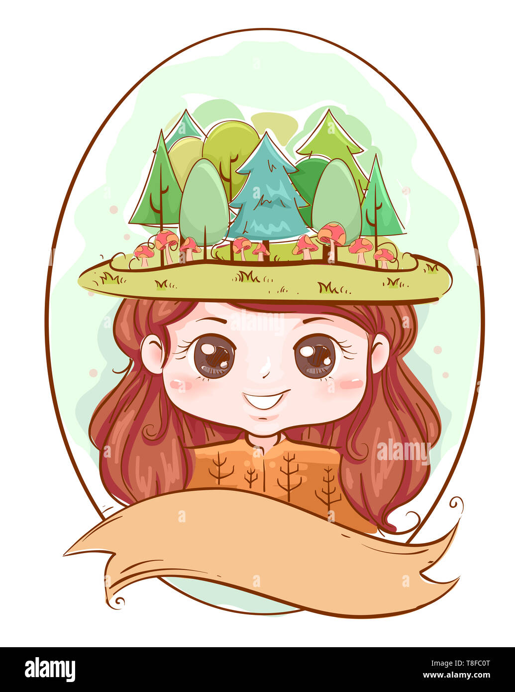 Illustration of a Kid Girl Wearing Woodland Trees as Head Dress with a ...