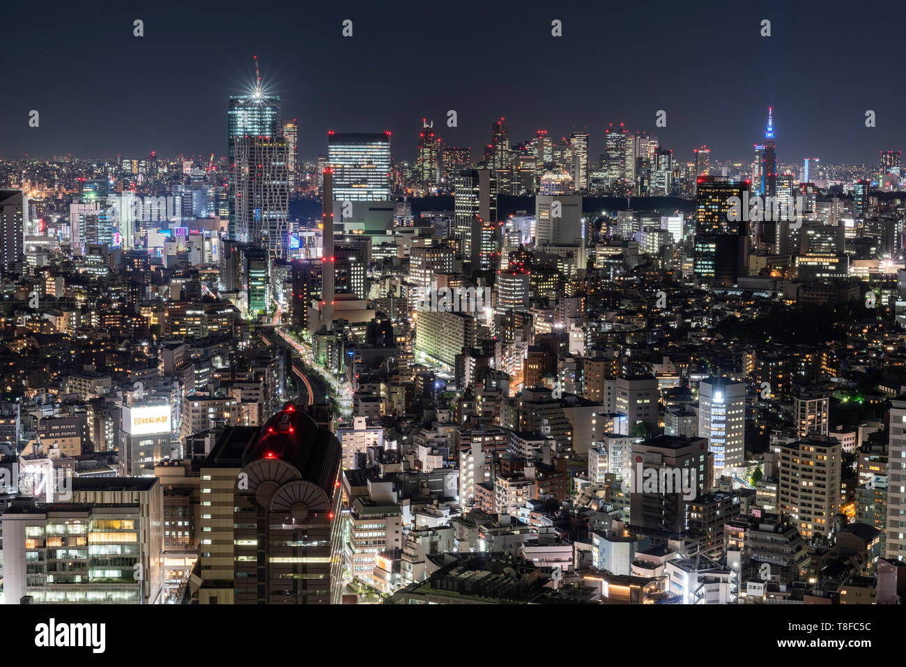 Night view of Shibuya and Shinjuku, view from Ebisu, Shibuya-Ku, Tokyo ...