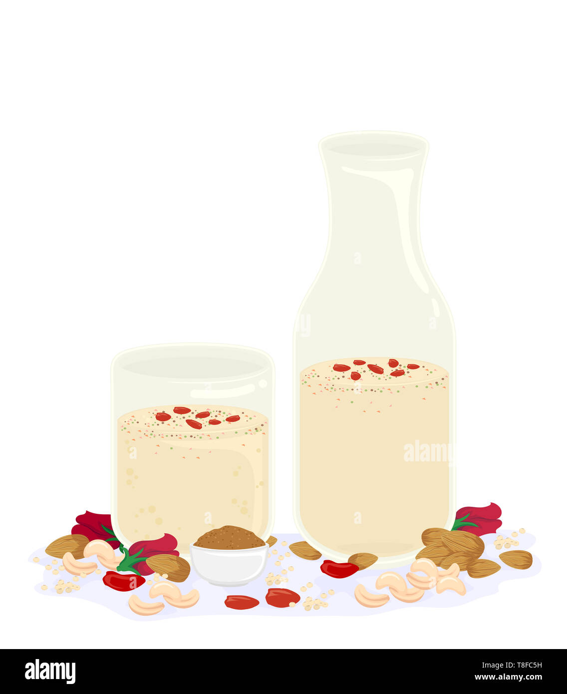 Illustration of a Bottle and Glass of Thandai Drink Served During Holi ...