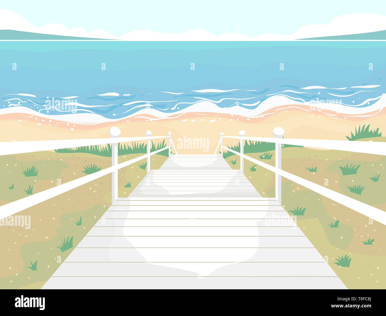 Illustration of a Walkway into the Beach Stock Photo - Alamy