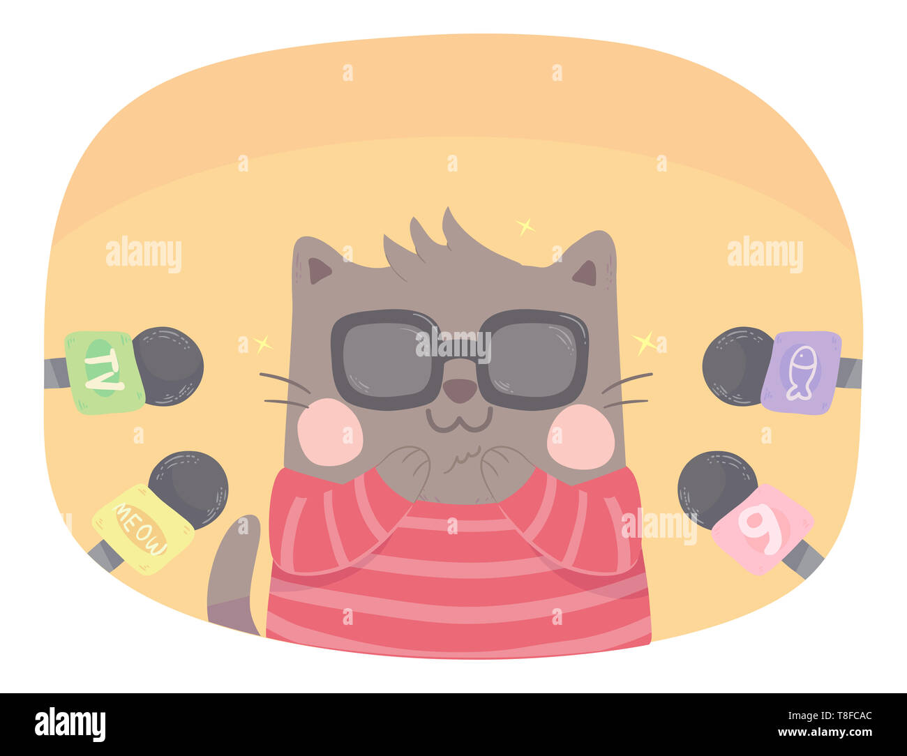 Illustration of a Cat Wearing Sunglasses with Microphones Pointed to ...
