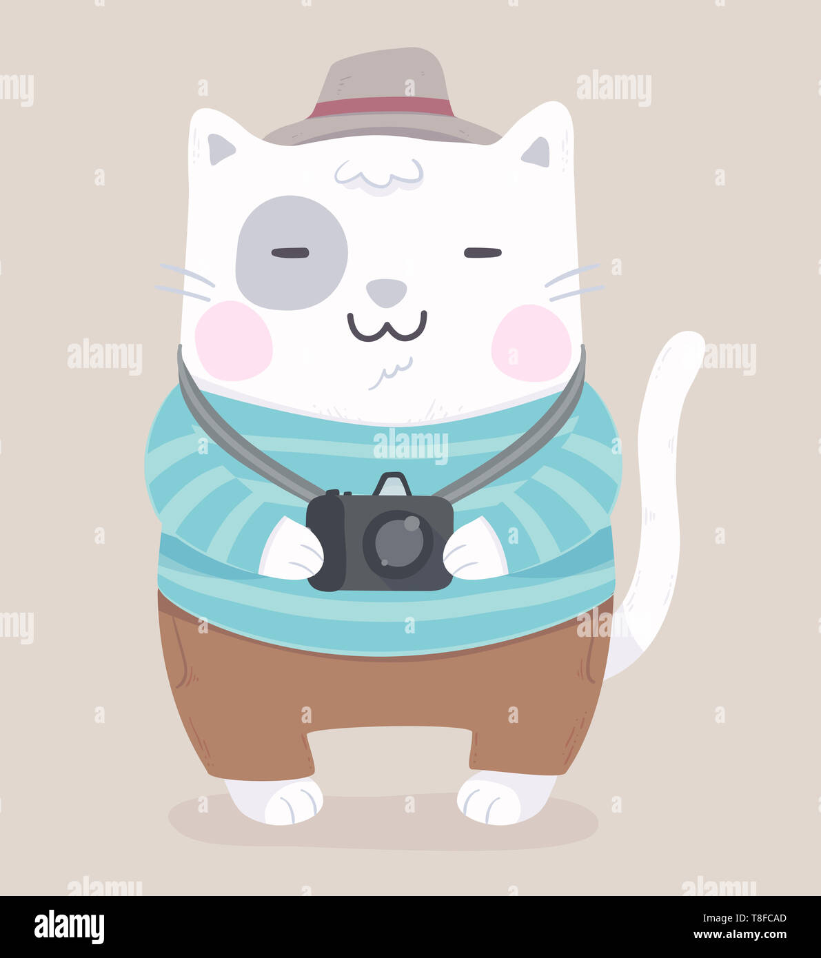 Illustration of a Cat Traveling Wearing Hat and Camera Stock Photo - Alamy