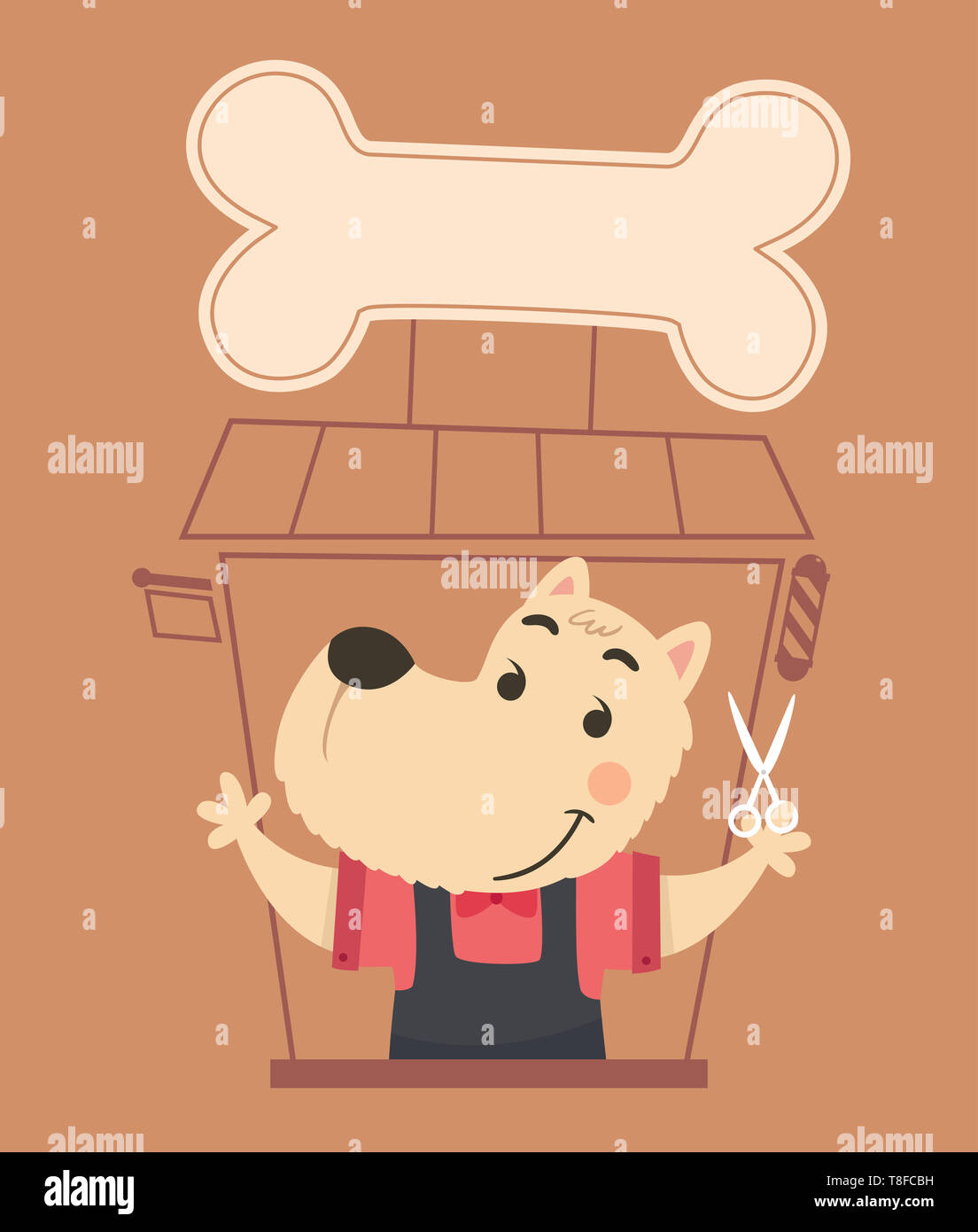 Illustration of a Dog Barber Holding Scissors from Inside His Parlor ...