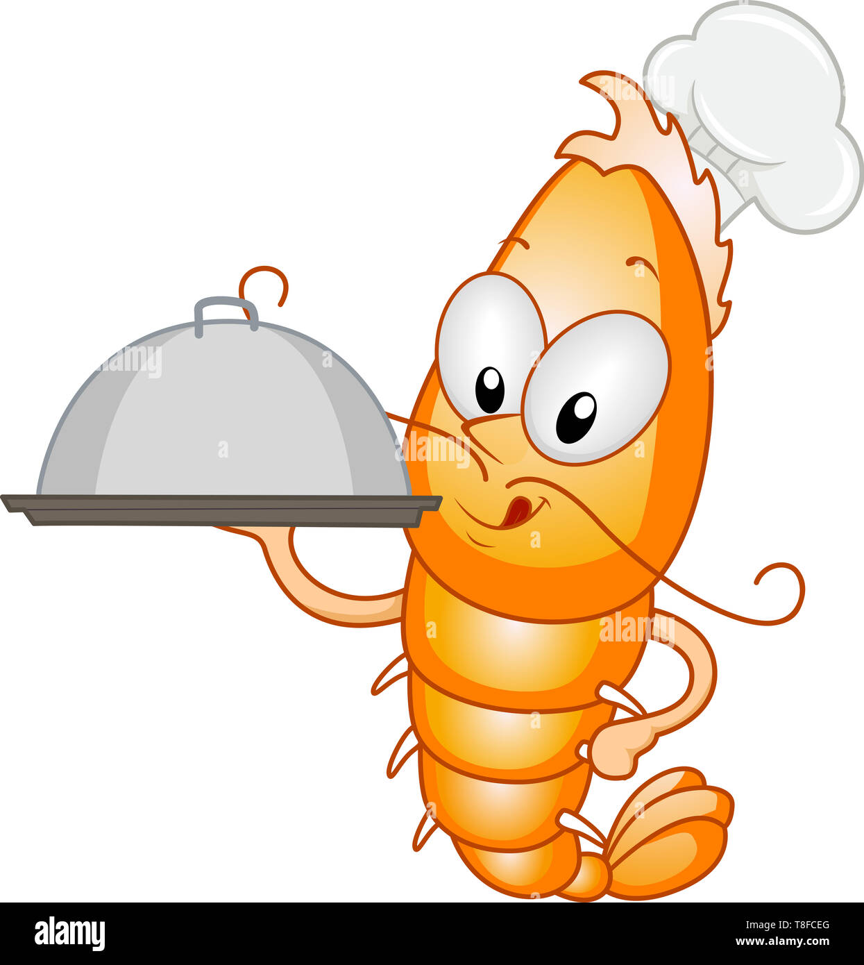 Illustration of a Shrimp Mascot Chef Holding a Tray with Cover Stock ...