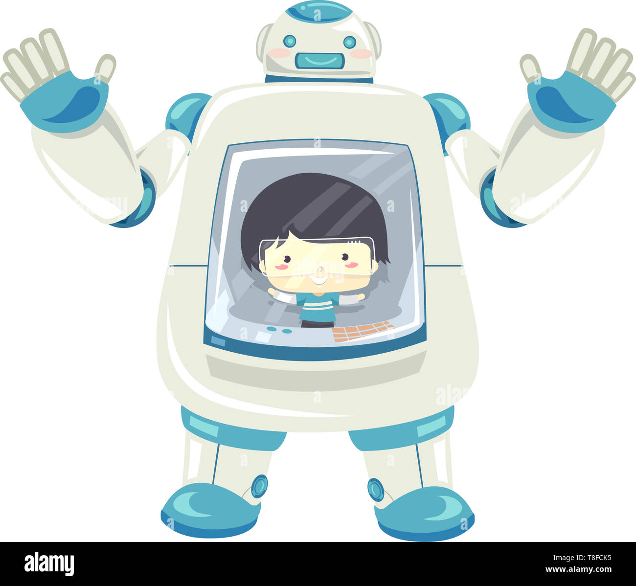 Illustration of a Kid Boy Inside a Robot Controlling It From the Inside ...