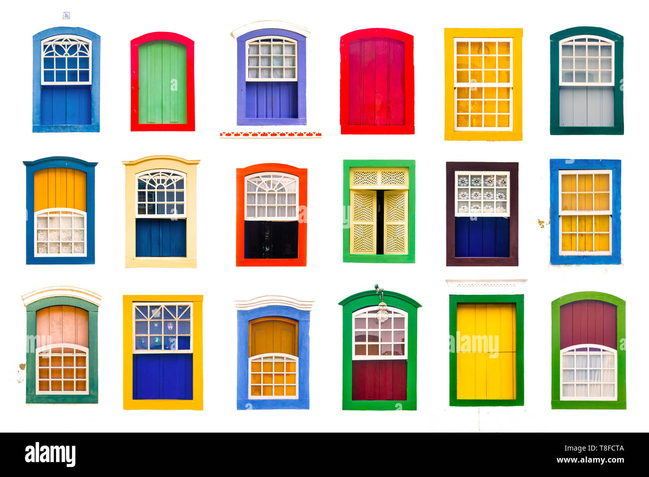 Collage of colorful rustic vintage wooden windows Stock Photo - Alamy