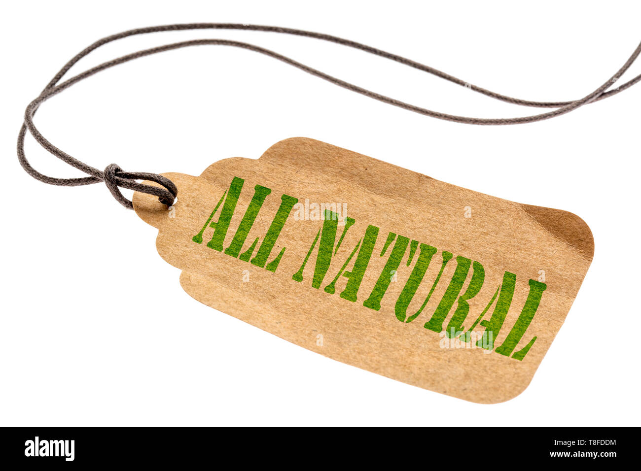 all natural sign - a paper tag with a twine isolated on white Stock ...